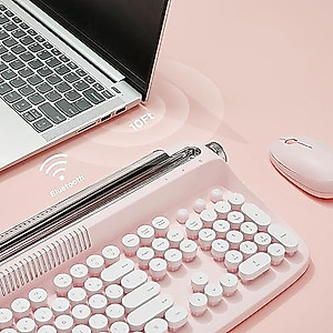 YUNZII ACTTO B503 Wireless Typewriter Keyboard, Bluetooth Connection, Cute Retro Aesthetic Design with Integrated Stand for Tablet, Phone, PC and Win/Mac/Android (B503, Baby Pink)