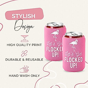 Let's Get Flocked UP!, Set of 12 Pink and White Can Coolers Cups, Flamingo Can Coolers Perfect Flamingo Party Supplies, Final Flamingle Bachelorette Party, and Bridal Showers