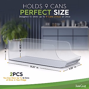 SUMGAGE Soda Can Organizer for Refrigerator Set of 2, Clear Storage Bins for Kitchen Pantry, Freezer, Countertops, Cabinets, Open Front and Shatter-Proof Organization Bins, Holds Up To 9 Cans