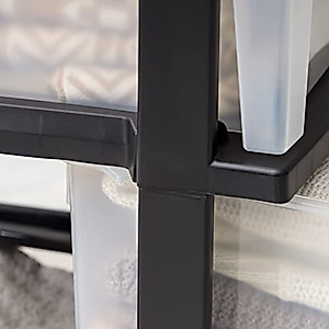 IRIS USA 3-Drawer Plastic Storage Dresser, 2-Pack, Standing Organizer Storage Container Bin with Drawers for Clothes Crafts Classroom Bedroom Dorm, Black/Clear