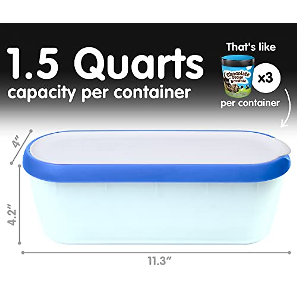 SUMO Ice Cream Containers for Homemade Ice Cream (2 Containers - 1.5 Quart Each) Reusable Freezer Storage (Blue)