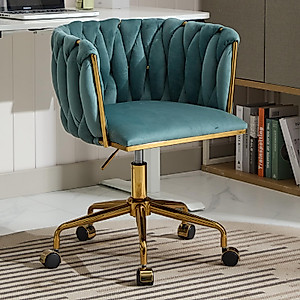 NIOIIKIT Office Chair, Adjustable Swivel Desk Chair with Woven Back, Velvet Upholstered Computer Chair with Wheels, Modern Makeup Chair for Office,Living Room