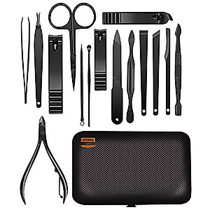 Utopia Care - Professional Stainless-Steel Tweezers Set (4-Piece) and Manicure Kit (15-piece) – Precision Tweezers for Ingrown Hair, Facial Hair, Splinter, Blackhead, and Tick Remover- Women Men Nail