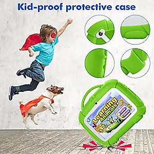 Padgene Kids Tablet 7 Inch,Android 9.0 Parental Control Kids Mode Pre-Installed WiFi Tablet Learning Games Camera IPS HD Display 1 GB+16GB with Kid-Proof Case (7 Inch, Green)