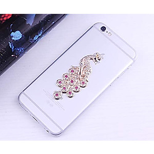 GoldenEL Universal 360 Degree Rotating Finger Ring Stand Holder Kickstand for Cell Phone iPhone or Tablet - Crystal Long Feathers Peacock (Pink)