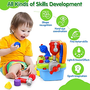 Toys for 1 Year Old Boy, Musical Learning Workbench for Toddler Toys Age 1-2, Baby Toys 12-18 Months Birthday Gifts for 1 Year Old Boy Toys, Sound Lights Engineer Pretend Play Early Education Toys