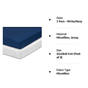 Everyday Kids 2-Pack Fitted Crib Sheets, 100% Soft Breathable Microfiber Baby Sheet, Fits Standard Size Crib Mattress 28in x 52in, White Nursery Sheet and Navy Nursery Sheet