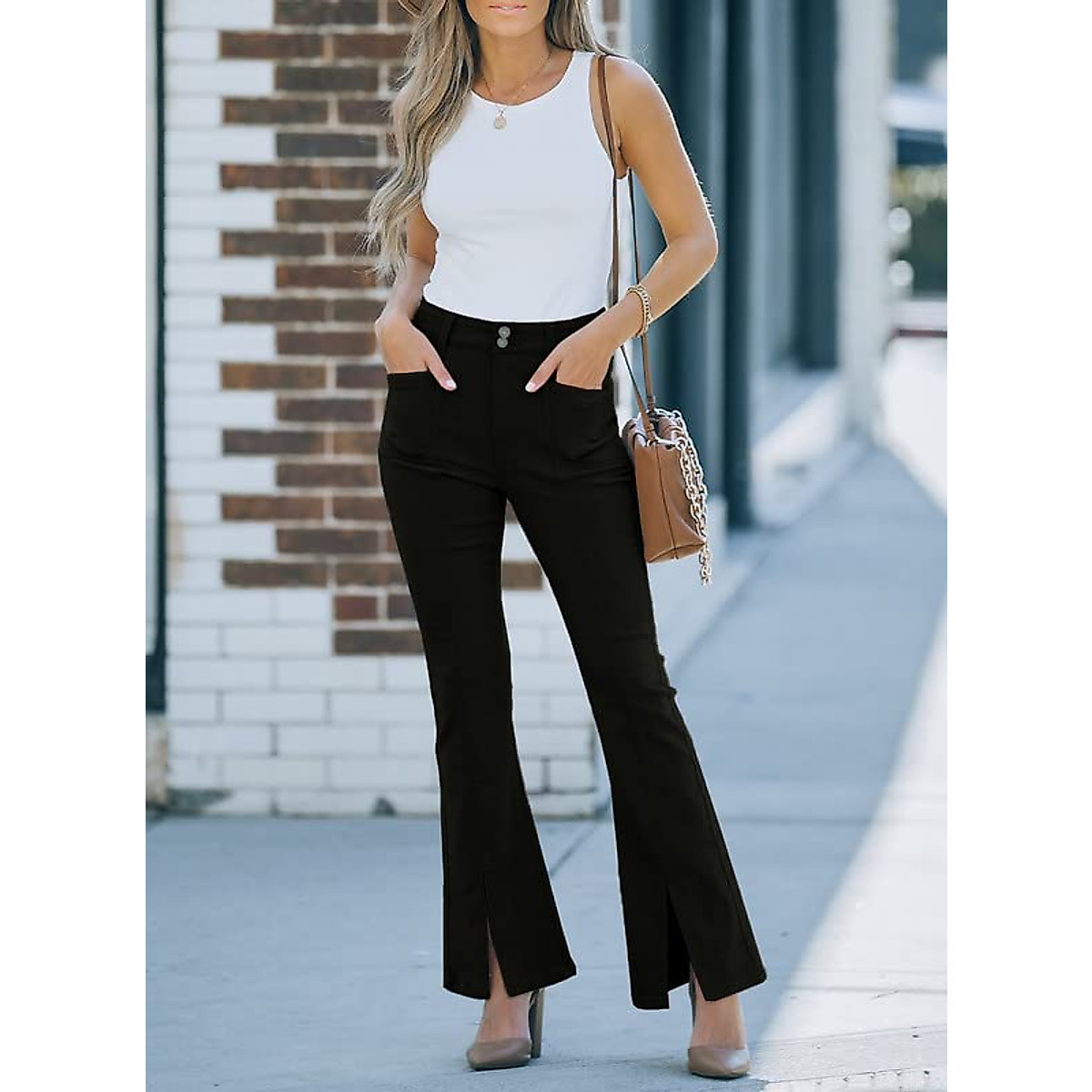 Dokotoo Womens High Waisted Bell Bottom Jeans Zipper Fly Flare Denim Pants Black Size 10