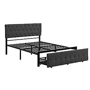 Merax Metal Upholstered Bed Frame wit Storage Drawer/Mattress Foundation/Wood Slat Support/No Box Spring Needed Gray, Full