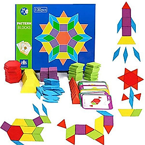 Wooden Pattern Blocks Shapes Puzzle Tangram, Classic Educational Games Kindergarten Homeschool Supplies, Fun Montessori Learning Toys for Ages 3 to 9