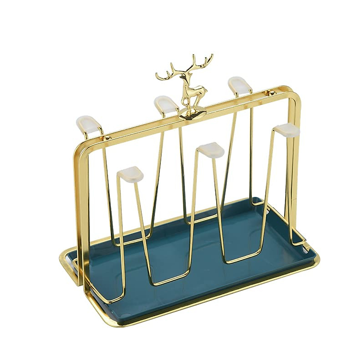 WondMall Bottle Drying Rack, Water Bottle Organizer, Grass Bottle Drying Rack, Bottle Rack Dryer, Mug Rack with Golden Deer Handle, Pack of 2