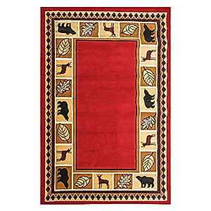 Furnish my Place 631 Red 7'8"x9'8" Wildlife Bear Rustic Moose Decor Lodge Cabin Area Rug, Elegant and Durable Mat, Red