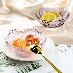 CHOOLD 2pcs Vintage Romantic Glass Sakura Shape Heart Embossed Dessert Bowl Ice Cream Bowl Dish Bowl Trifle Bowl Salad Bowl, Purple-8oz
