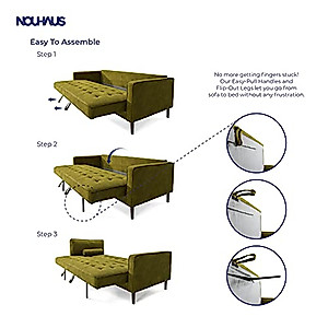 Nouhaus Module, Sleeper Sofa Bed Couch. 7ft Luxury Convertible Sofa Futon Bed with No Roll Together Latex. Moss Woven Pull Out Couch Bed for Bedroom Couch, Small Apartment Furniture Sofas or RV Couch