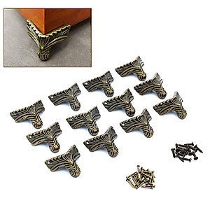 Anmeilexst 12 Pcs Vintage Bronze Foot Wooden Box, Gift Box, Jewelry Box Leg Foot Corner Protector (Contains Bronze Screws)