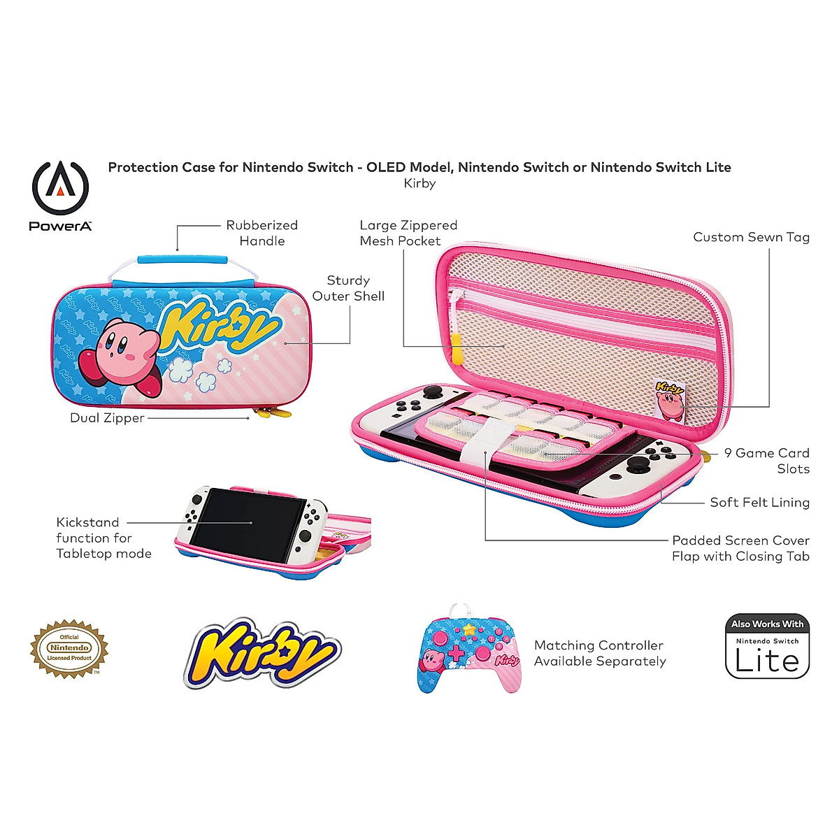 PowerA Protection Case for Nintendo Switch - OLED Model, Nintendo Switch and Nintendo Switch Lite - Kirby, Protective Case, Gaming Case, Console Case, Accessories, Storage, Officially licensed