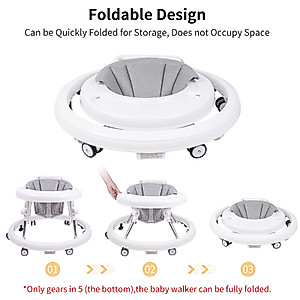 Baby Walker, Foldable 9-Gear Height Adjustable Baby Walker with Wheels, Infant Toddler Walker with Foot Pads, Anti-Fall Baby Walkers and Activity Center Bouncer Combo for Boys and Girls 6-24 Months…