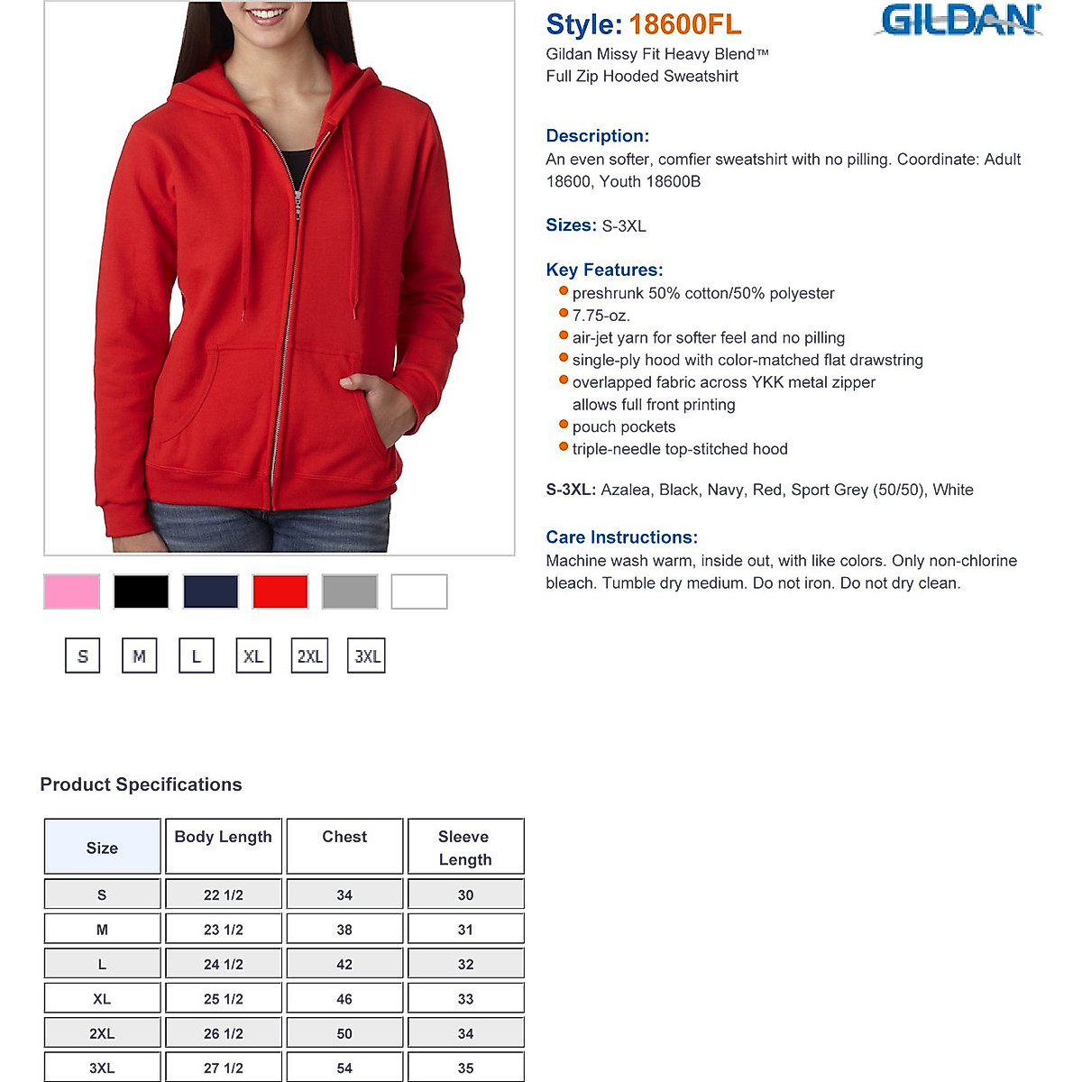 Gildan Women's Full Zip Hooded -Sweatshirt, Sport Grey, Large