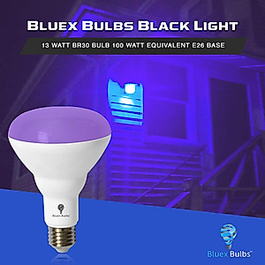 BR30 Black Light Bulb 2 Pack LED Black Light Bulbs,13W (100W Equivalent) BR30 E26 for Glow in The Dark, Level 385-400nm, Black Light Bulb for Blacklight Party, Body Paint Fluorescent Poster, Neon Glow
