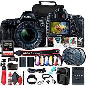 Canon EOS 5D Mark IV DSLR Camera with 24-70mm f/4L Lens (1483C018) + 64GB Memory Card + Color Filter Kit + Filter Kit + LPE6 Battery + Charger + Card Reader + Corel Photo Software + More (Renewed)