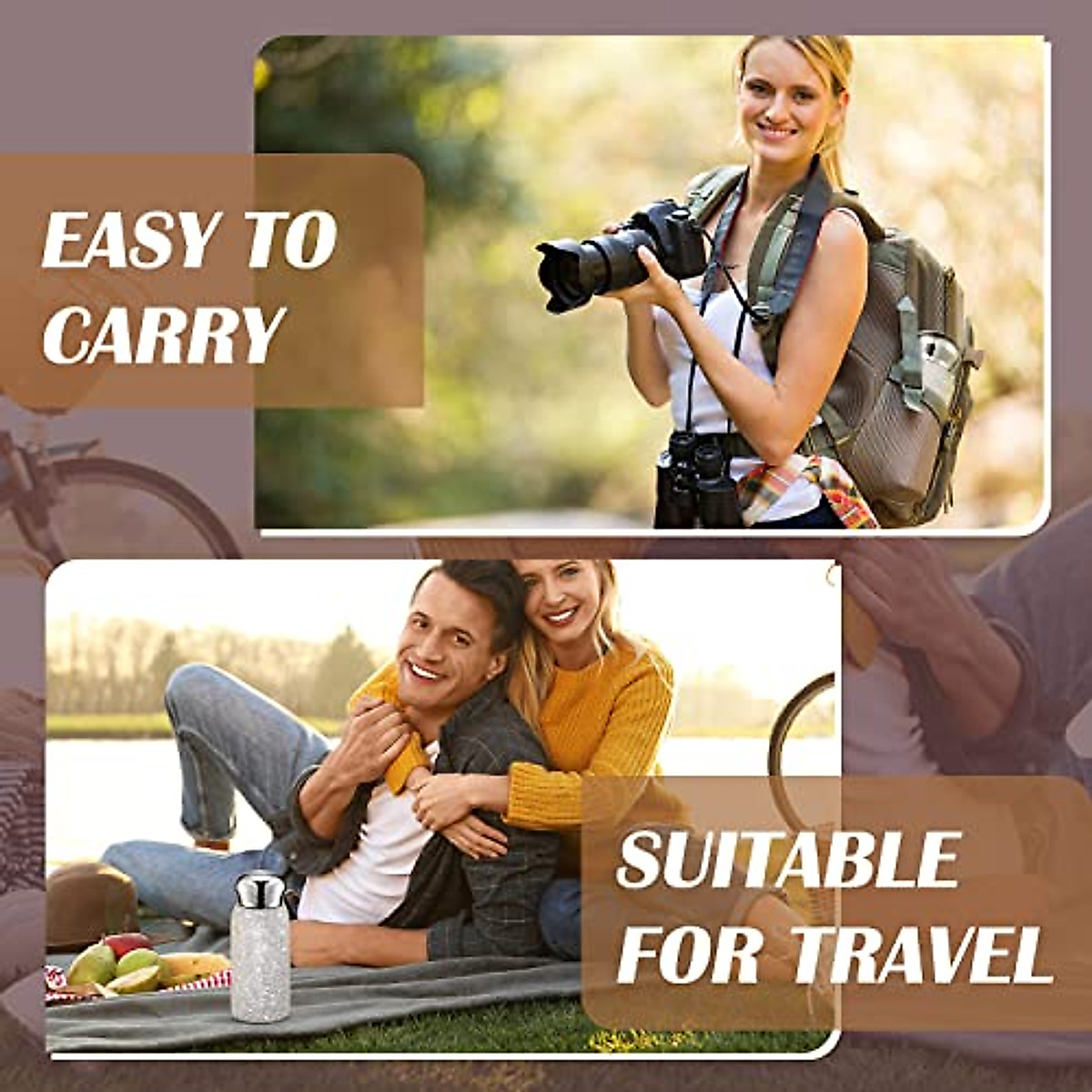 Rhinestone Water Bottle, Bling Diamond Water Bottle, Gifts for Women Stainless Steel Thermal Bottle Refillable Insulated Cup Silver Glitter Water Bottles for Women Bottles for Coffee, 260 ml (White)