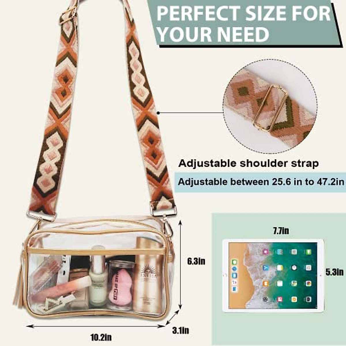 XSUIOY Clear Crossbody Bag Stadium Approved Clear Purse Bag for Women with Adjustable Strap Clear Stadium Bag for Concerts Sports Events Festivals(yellow)