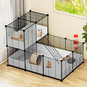 YITAHOME Guinea Pig Cage, Indoor C&C Small Animal Cage with Waterproof Plastic Liner, Loft and Partition for Bunny, Chinchilla and Hamster, Habitat Fence Playpen with 25PCS Pannels