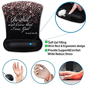 Keyboard Wrist Rest and Mouse Pad with Wrist Support, Ergonomic Gel Mouse Pad and Coaster, for Easy Typing Pain Relief, Memory Foam Keyboard Wrist Rest,Psalm 46-10 Rose Gold Glitter Black Mousepads