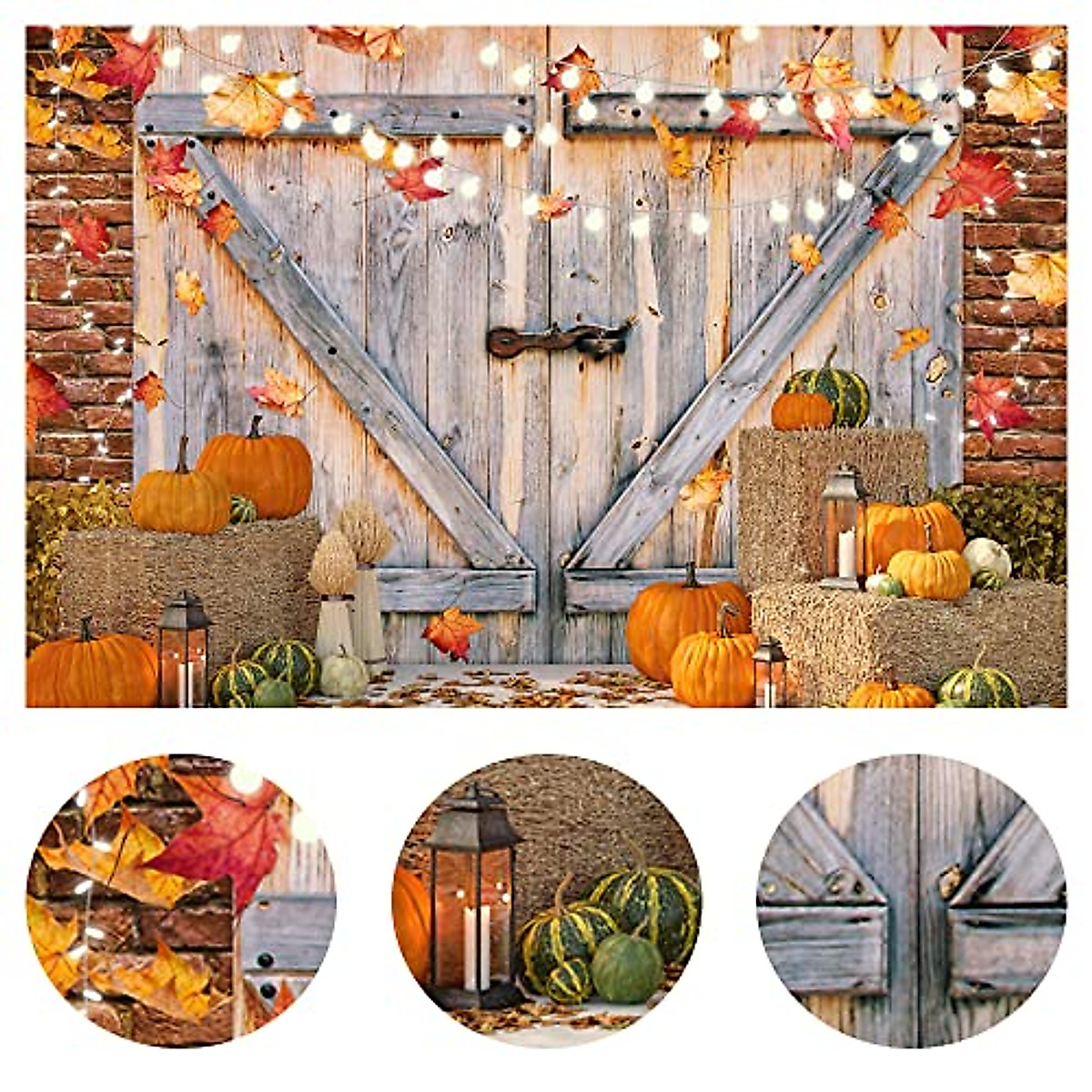LYCGS 10X8FT Fall Thanksgiving Backdrop Autumn Pumpkin Harvest Barn Background Hay Maple Leaves Baby Shower Banner Supplies Photo Booth Prop X-53