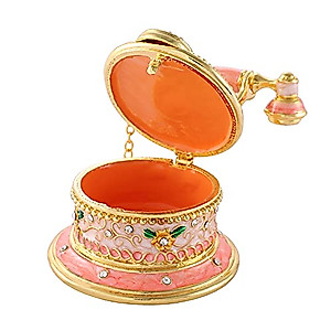 QIFU Hand Painted Telephone Pink Enameled Jewelry Trinket Box with Hinged Unique Gift for Home Decor