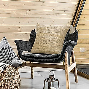 LR Home Natural Jute Tassels Throw Pillow, 1 Count (Pack of 1), Tan