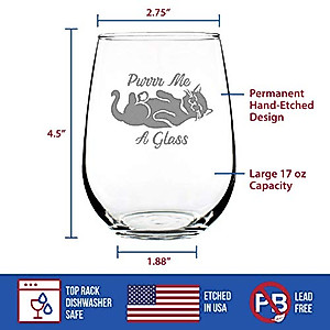 Purr Me A Glass – Cat Stemless Wine Glass, Etched Sayings, Cute Funny Kitten Gift, Large Glasses