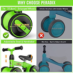 Peradix Baby Balance Bike for 1 2 Year Old, Toddler Bike 10-36 Months Riding Toys with Adjustable Seat and Handlebar, Train Baby from Standing to Running, 1st Birthday Gifts for Boys Girls(Green)