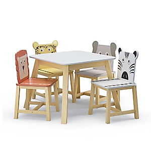 Swellsuite Wood Kids Dining Table and 4 Chairs Set is The Perfect Size for Children to Eat, Read Books, Color, Do Arts and Crafts, and Play Board Games, White/Espresso/White-A.