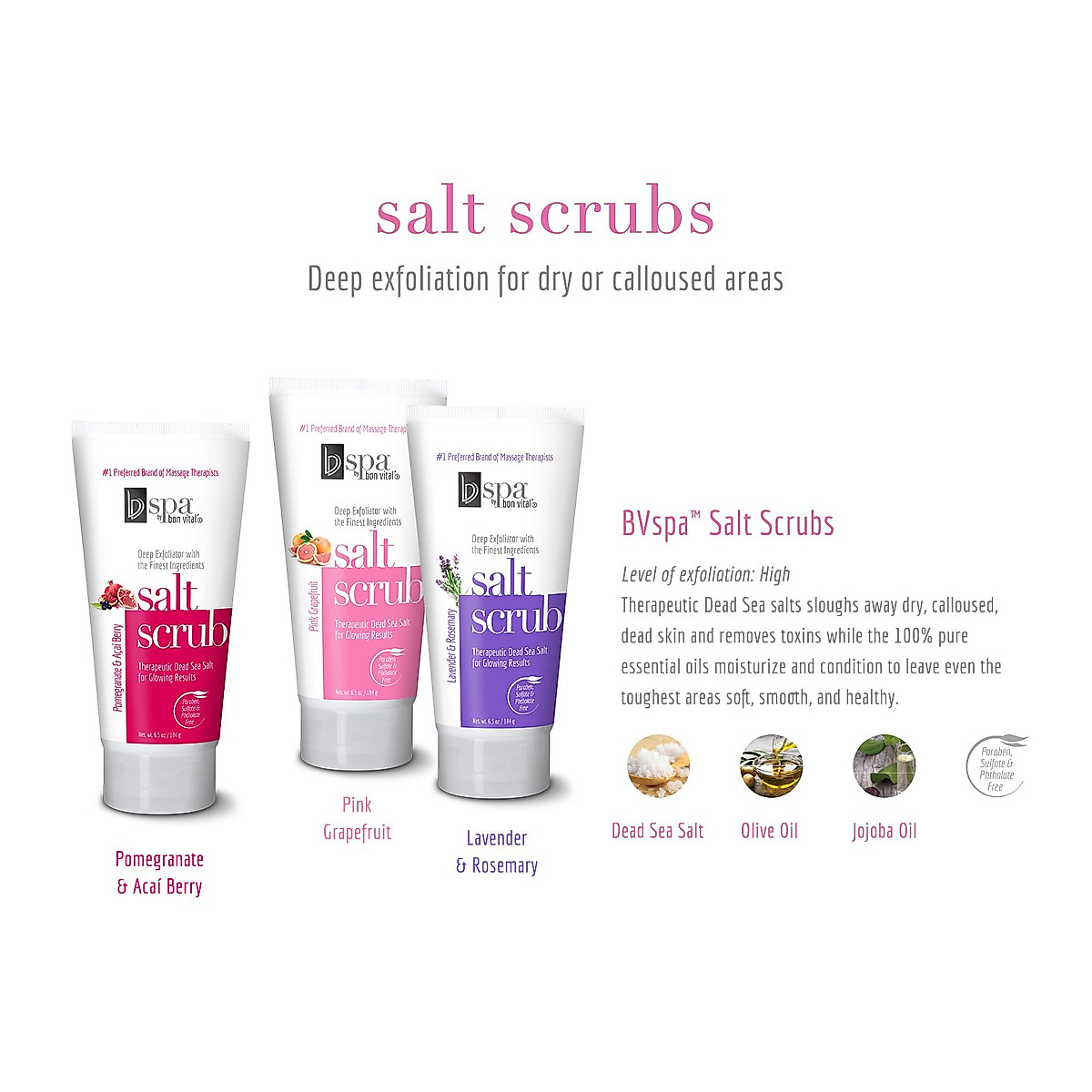 Bon Vital' BV Spa Exfoliating Salt Scrub Glows, Pink Grapefruit Body Scrub to Repair Dry Skin, Exfoliant Made with Dead Sea Salt, Jojoba, Olive, & Safflower Oil, Anniversary Gift for Women