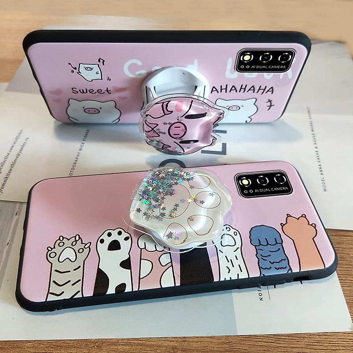 Cartoon Anti-dust Lulumi Phone Case for TCL T-Mobile Revvl V 2021/V 4G, Protective Soft Case Armor case Shockproof Durable TPU Phone Stand Holder Glisten Drift Sand Dirt-Resistant Kickstand, 4