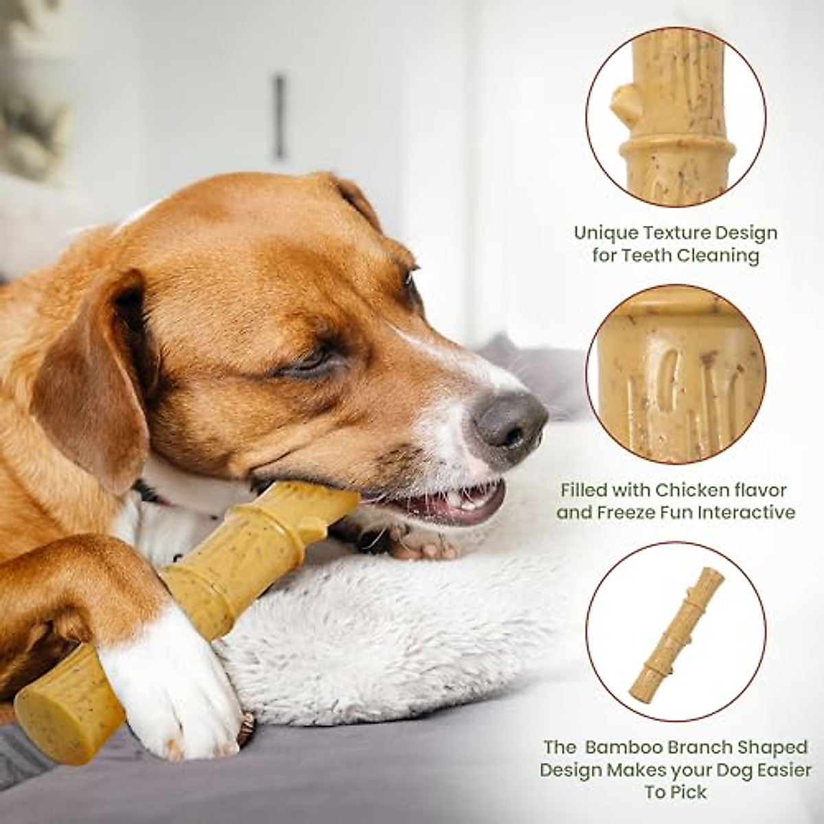SPOT Bam-Bones Plus Bamboo Stick - Bamboo Fiber & Nylon, Durable Long Lasting Dog Chew for Aggressive Chewers – Great Toy for Adult Dogs & Puppies Under 90lbs, Non-Splintering, 9.5in, Chicken Flavor