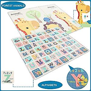 SANNI Baby Play Mat - Reversible, Foldable, Portable Extra Large Thick Foam Crawling Mat for Infants, Babies, Toddlers - Indoor & Outdoor Use, BPA-Free with Travel Bag (78"x71")