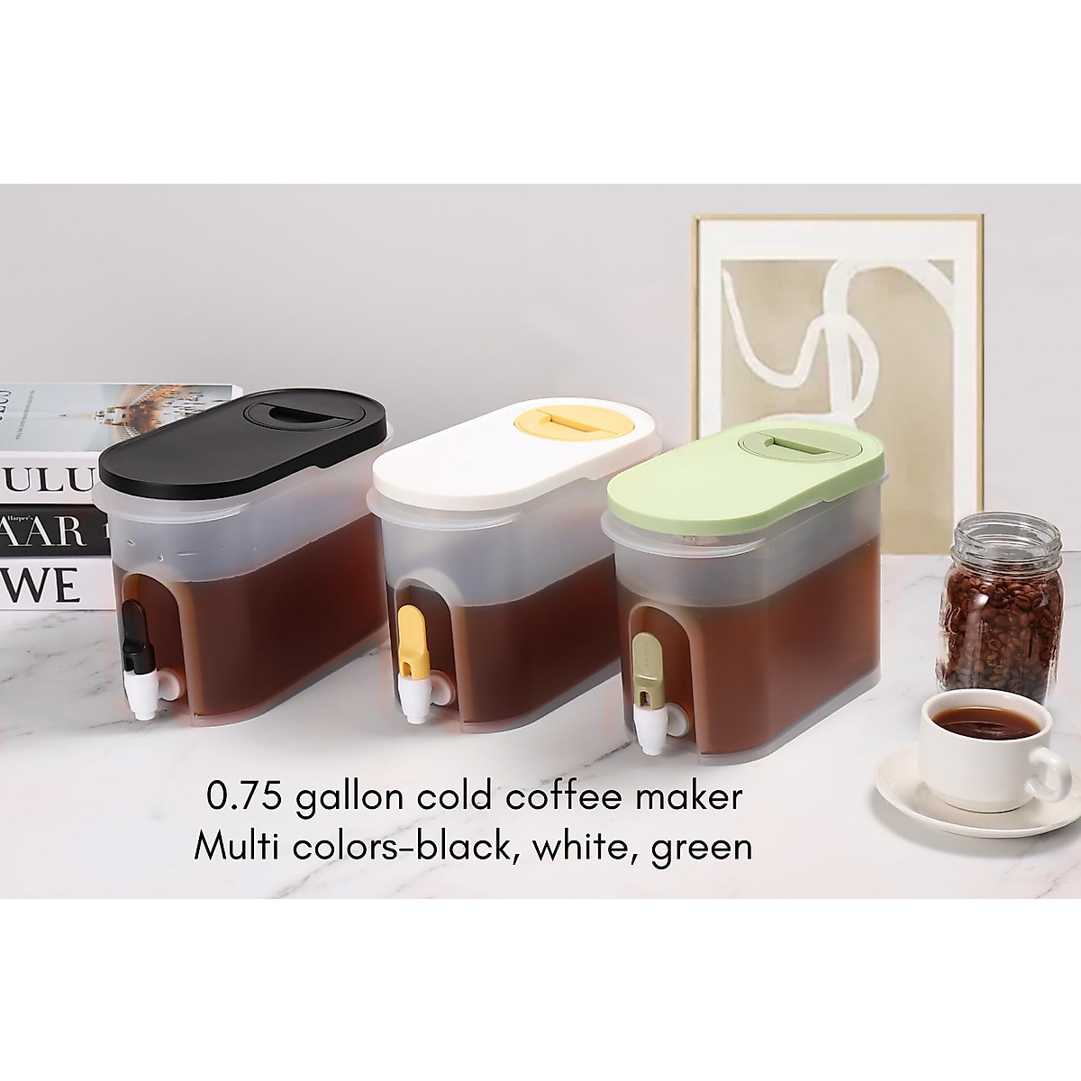 JILLMO Gallon Cold Brew Coffee Maker, 3/4 Gallon Iced Coffee Pitcher with Steel Mesh Filter and Spigot, Black