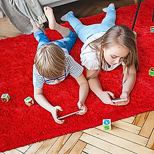 AROGAN Fluffy Rugs for Bedroom Living Room, Shag Area Rugs for Nursery Kids Girls Room, Plush Fur Rug for Playroom Dorm 3x5 Feet, Red