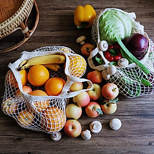 FZBNSRKO Cotton String Shopping Bags,2 Pack Cotton Mesh Bags Random Style Reusable Cotton Mesh Grocery Bags for Fruit&Vegetable Market Bags/Shopping Produce Net Bags,Black