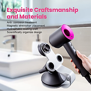 Foho Hair Dryer Holder Compatible for Dyson Supersonic, Aluminum Alloy Stand Hanger, Stable Desktop Magnetic Hair Dryer Support Storage, Bathroom Organizer