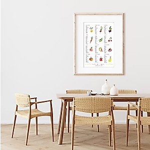 Seasonal Fruit and Vegetable Calendar print of original watercolor art - 12"x18" - unframed - Kitchen Decor, Dining Room Wall Art, Health Poster for Classroom