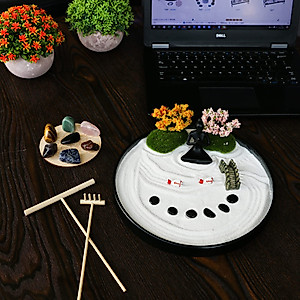 Zen Sand Garden for Desk - Tabletop Chakra Yoga Zen Garden Kit Set Japanese Crystal Quartz Rock Sand Zen Garden Home Office Spiritual Zen Gifts for Friends Adults Women