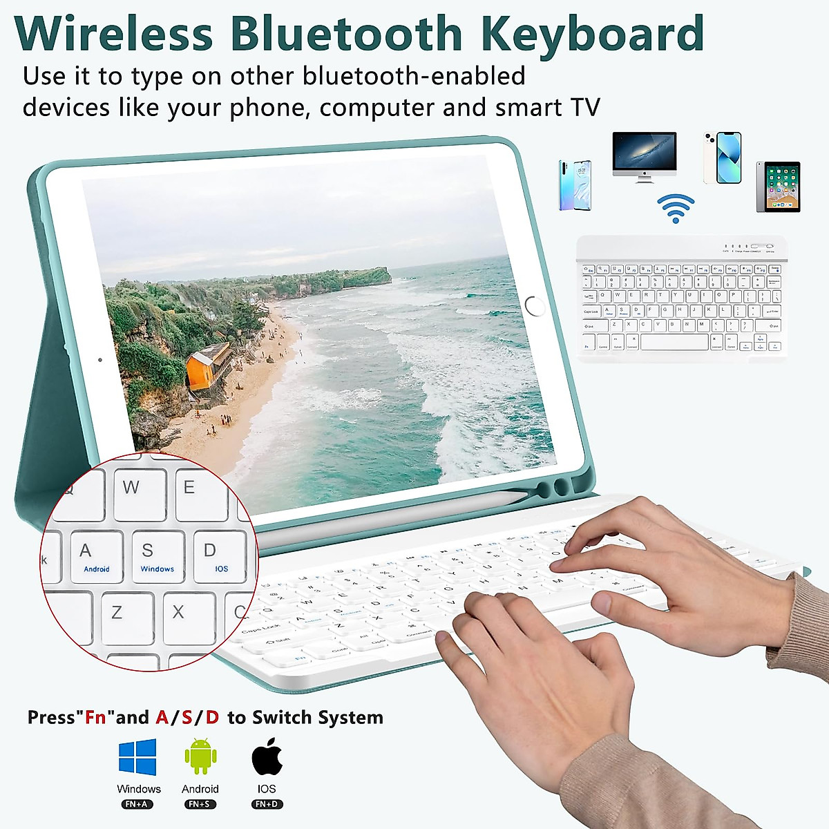 for iPad 9th Gen 2021 Case with Keyboard 10.2 inch, for iPad 8th Gen 2020/7th Gen 2019/Air 3/Pro 10.5 Keyboard Case, Detachable Wireless Bluetooth Keyboard with Pencil Holder for iPad 2021 9th