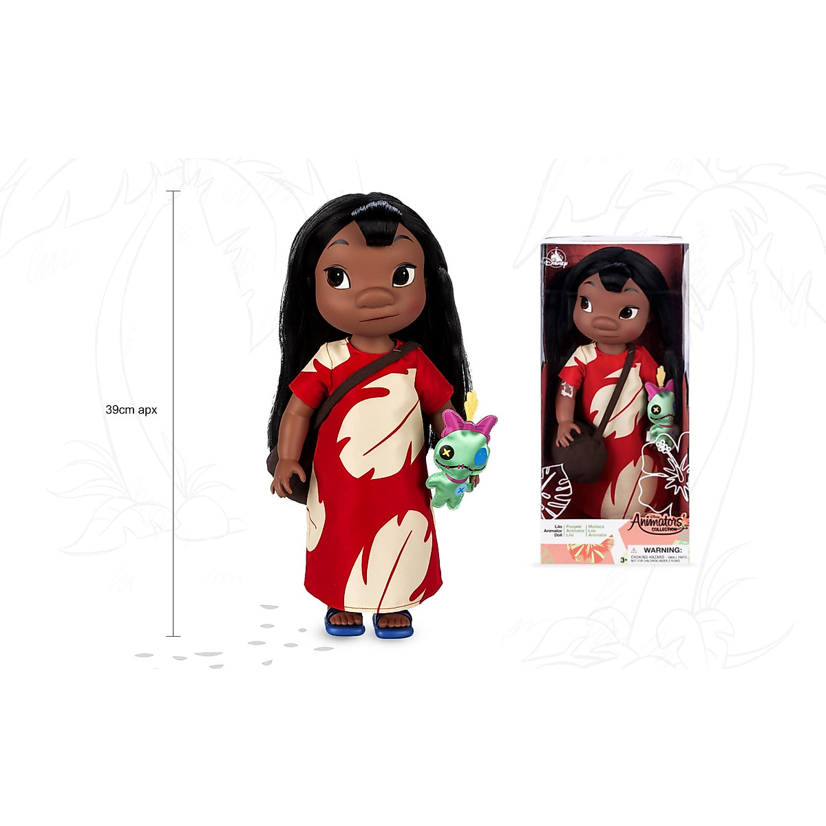 Disney Animators' Collection Lilo Doll – Lilo & Stitch – 16 Inches - Scrump with Molded Details, Fully Posable Toy in Satin Dress - Suitable for Ages 3+ Toy Figure