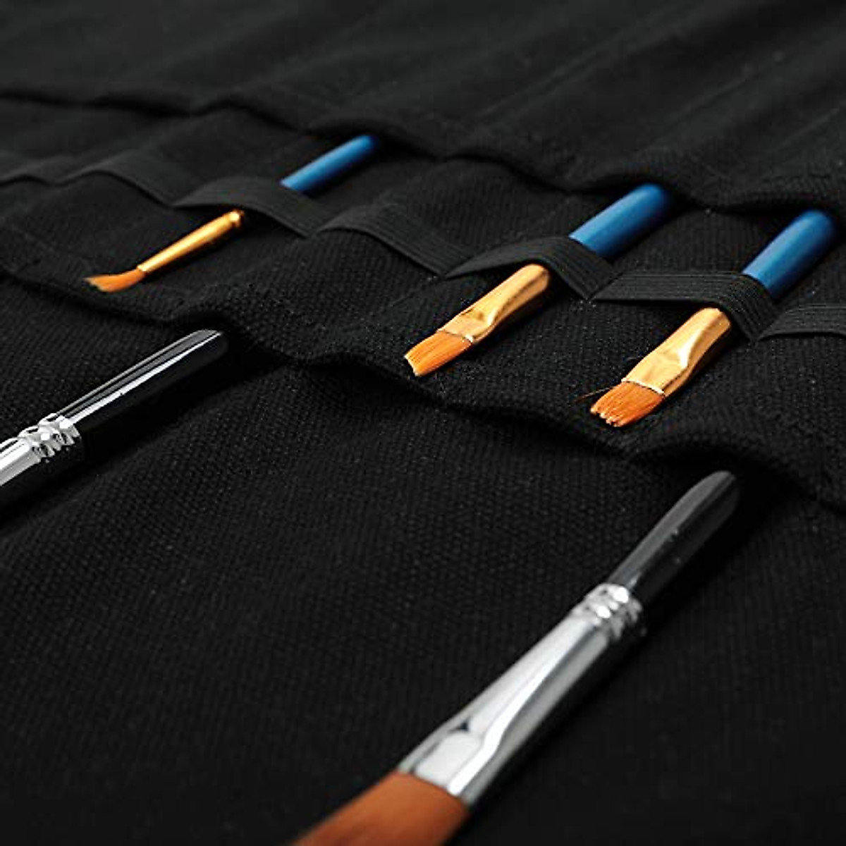 Denifiter 22 Pockets Waxed Canvas Roll-up Pencil Bag, Heavy Duty Portable Watercolor Oil Brush Canvas Pouch ( Black )