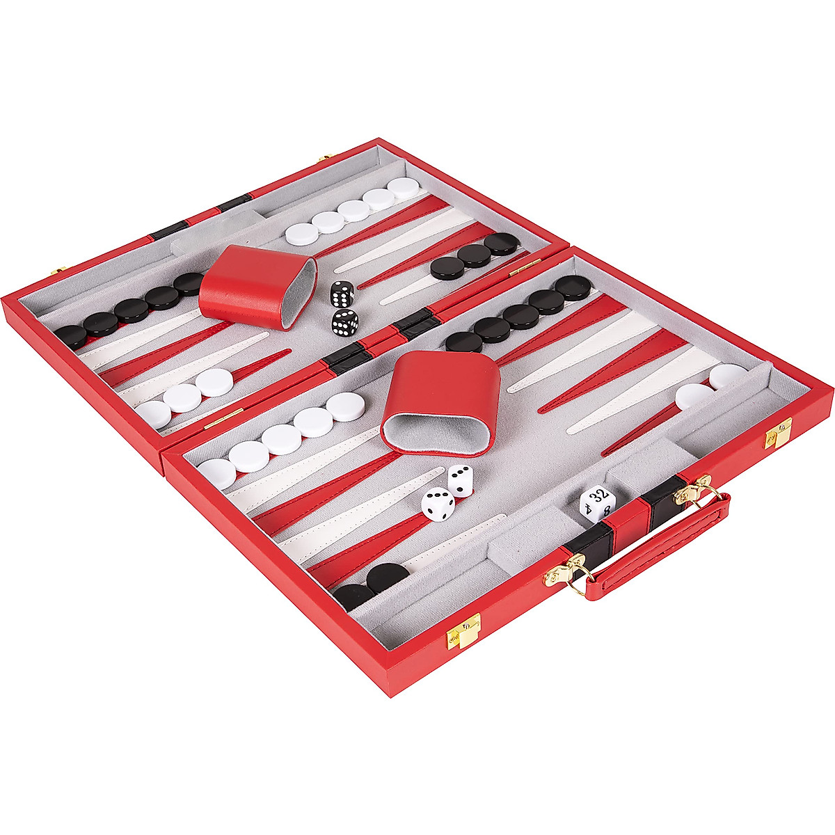 Backgammon Set 15 inch, Medium - Classic Board Game for Adults and Kids with Premium Leather Case - Includes Strategy & Tip Guide (Red)