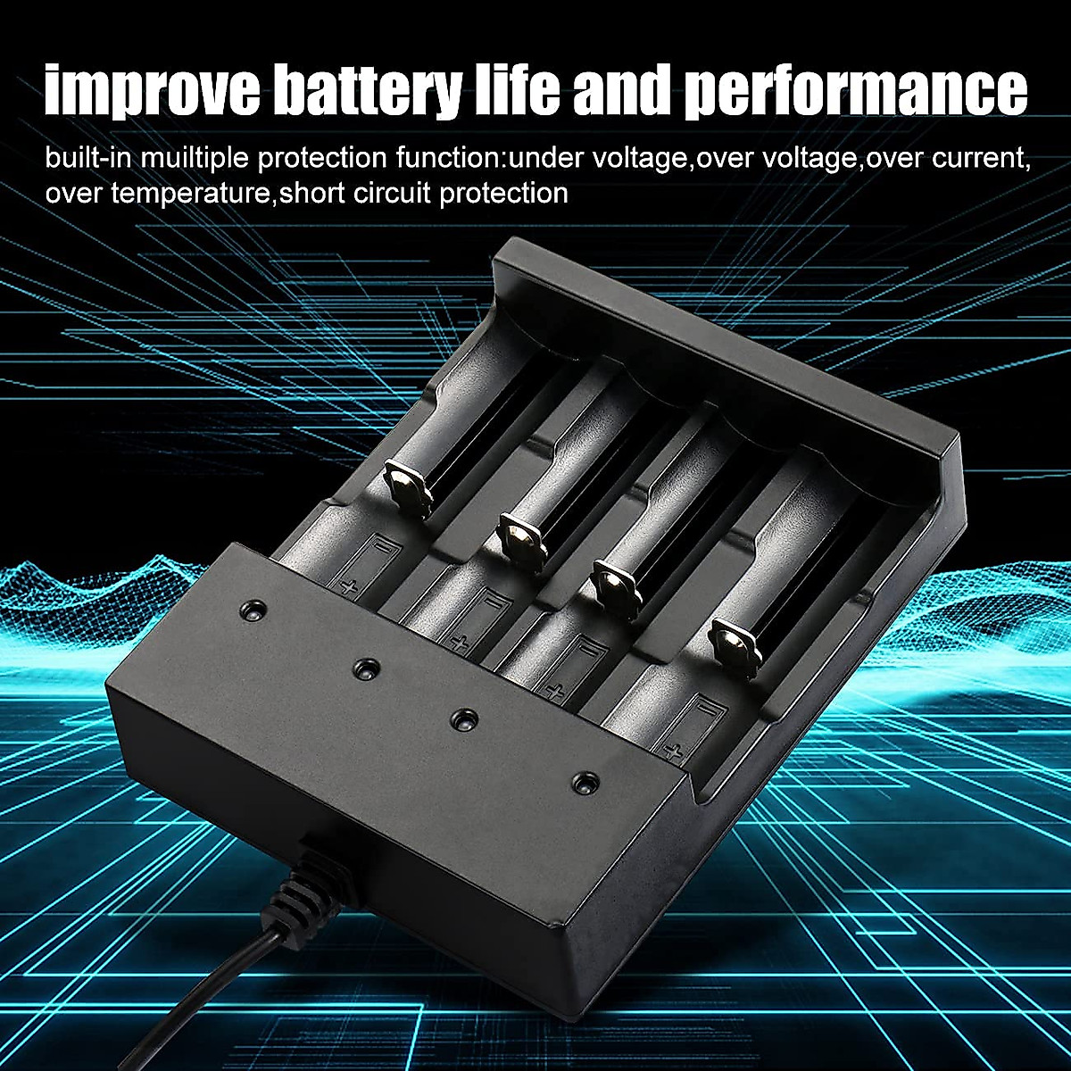 18650 Battery Charger 4 Bay Smart Universal Charger for 3.7V Rechargeable Lithium Li ion Batteries Compatible 18650 26650 21700 10400 14500 16340 16650 18500 Battery Charger (Only USB Charger)