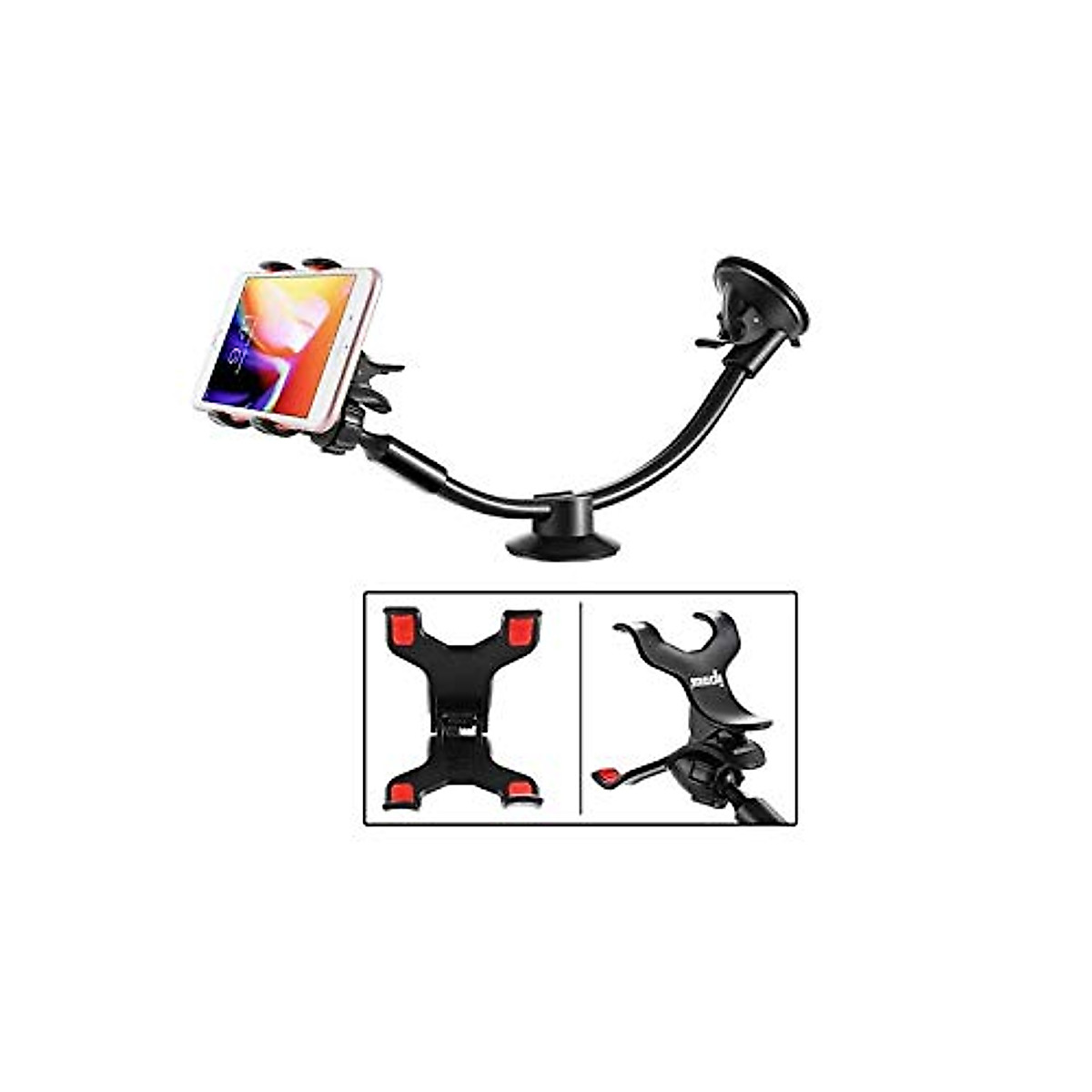 IPOW Upgraded Truck Phone Mount Holder Universal 11 Inches Long Arm Windshield Dashboard Car Mount Cradle with Adjustable X Clamp&Ultra Dashboard Base for Smartphones